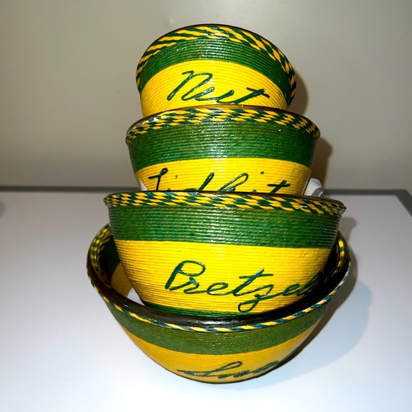 Vintage | Dining | Midcentury Yellow And Green Twine Rope Nesting Glass ...
